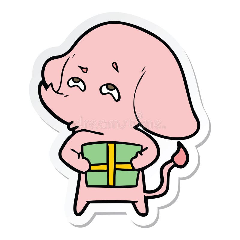 A Creative Sticker of a Cartoon Elephant with Gift Remembering Stock ...