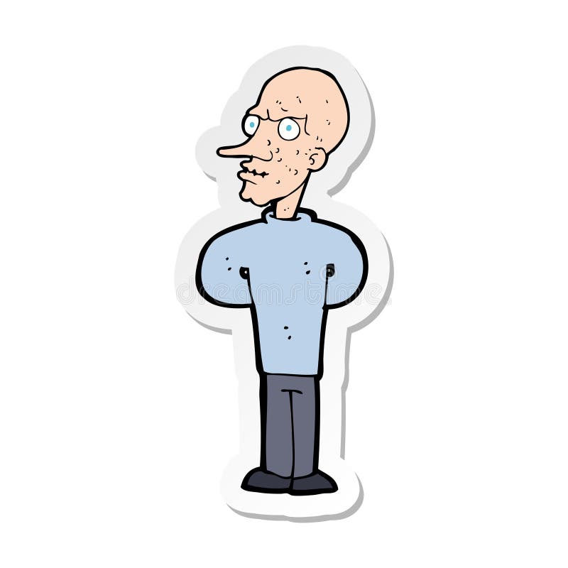 Sticker Evil Bald Man Male Angry Old Cartoon Character Cute Hand Stock ...