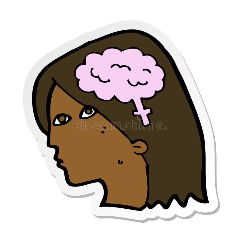 A Creative Sticker of a Cartoon Female Head with Brain Symbol Stock ...