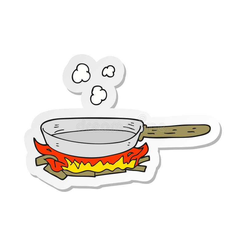 A Creative Sticker of a Cartoon Frying Pan on Fire Stock Vector ...