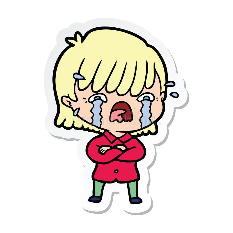 A Creative Sticker of a Cartoon Girl Crying Stock Vector - Illustration ...