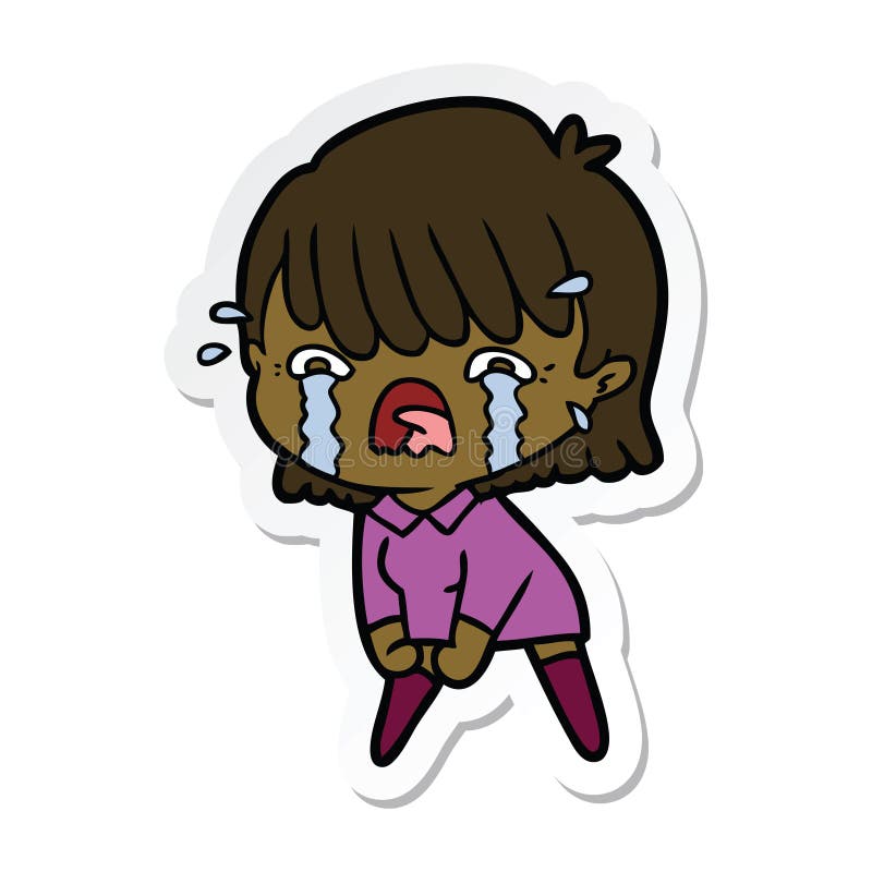 A Creative Sticker of a Cartoon Girl Crying Stock Vector - Illustration ...