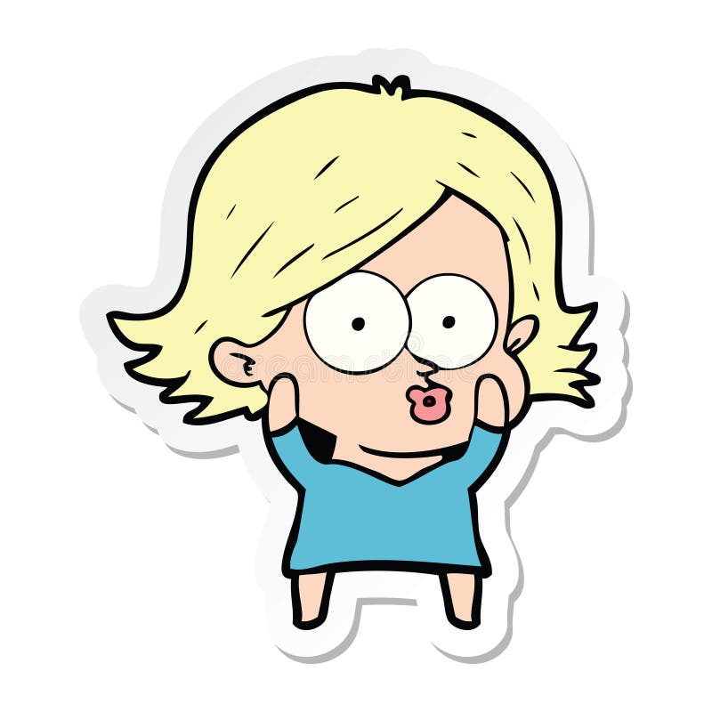 A Creative Sticker of a Cartoon Girl Pouting Stock Vector ...