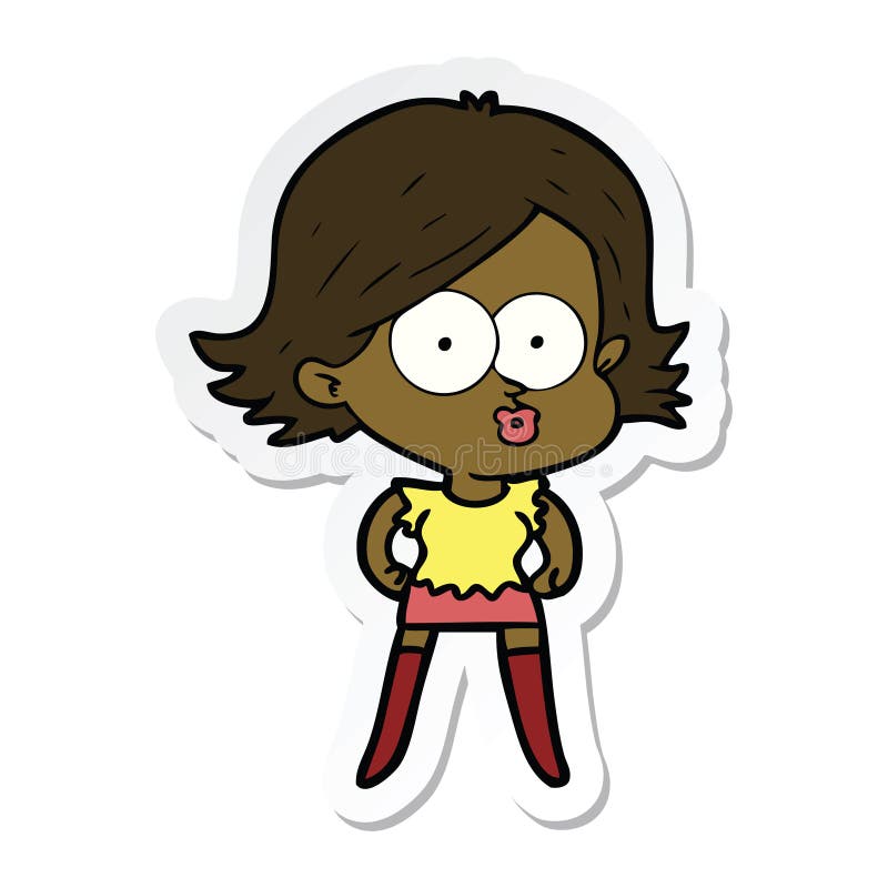 A Creative Sticker of a Cartoon Girl Pouting Stock Vector ...