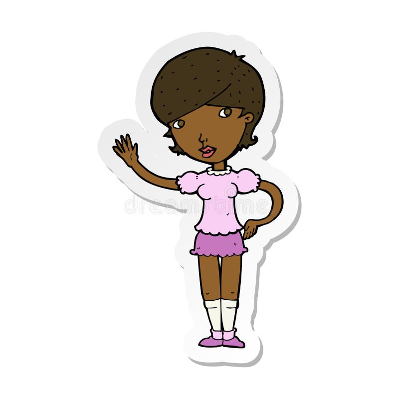 A Creative Sticker of a Cartoon Girl Waving Stock Vector - Illustration ...