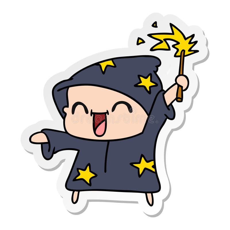 A Creative Sticker Cartoon of a Happy Little Wizard Stock Vector ...
