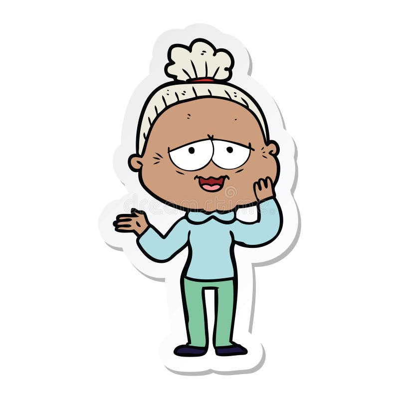 A Creative Sticker of a Cartoon Happy Old Lady Stock Vector ...