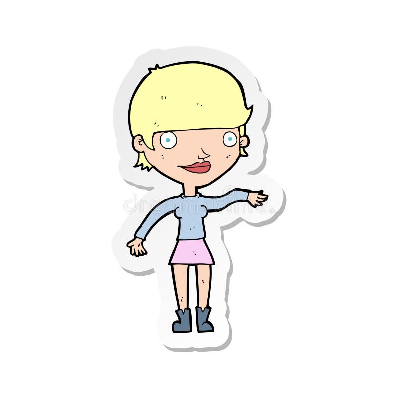 Sticker Woman Female Girl Waving Happy Cartoon Character Cute Hand ...