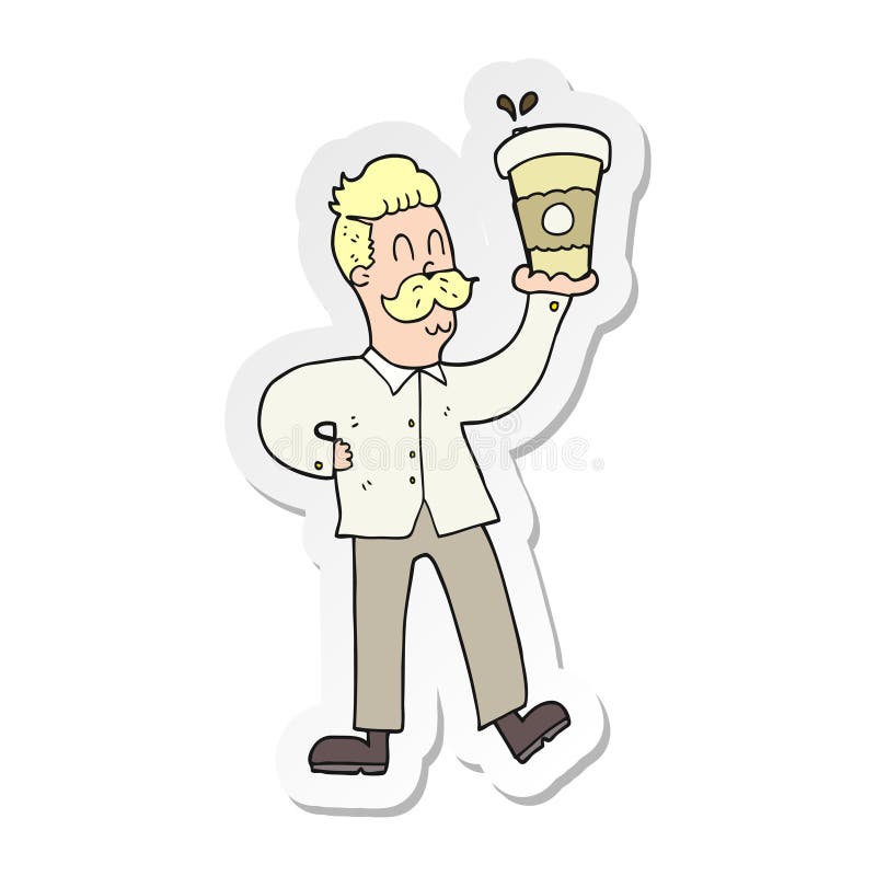 A Creative Sticker of a Cartoon Man with Coffee Cups Stock Vector ...