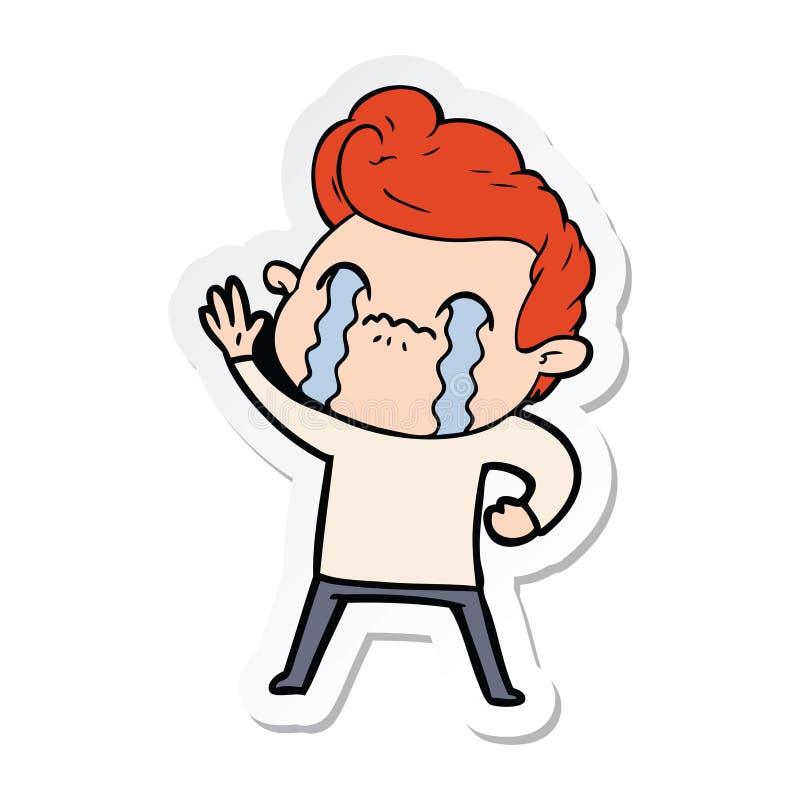A Creative Sticker of a Cartoon Man Crying Stock Vector - Illustration ...