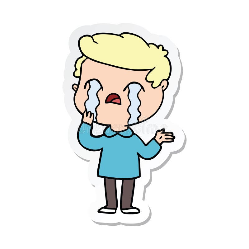 A Creative Sticker of a Cartoon Man Crying Stock Vector - Illustration ...