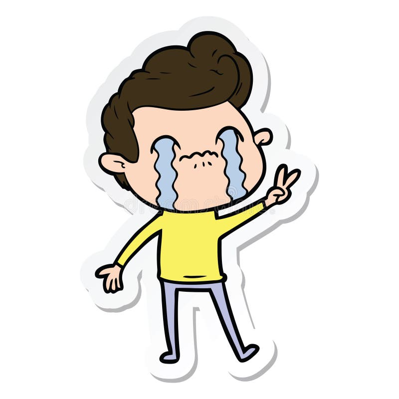 Sticker of a Cartoon Man Crying Stock Vector - Illustration of freehand ...