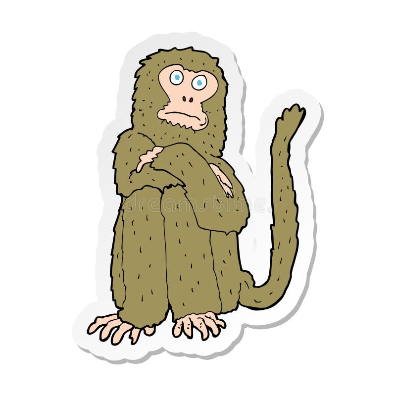 Sticker Animals Monkey Zoo Unhappy Sitting Sad Cartoon Character Cute ...