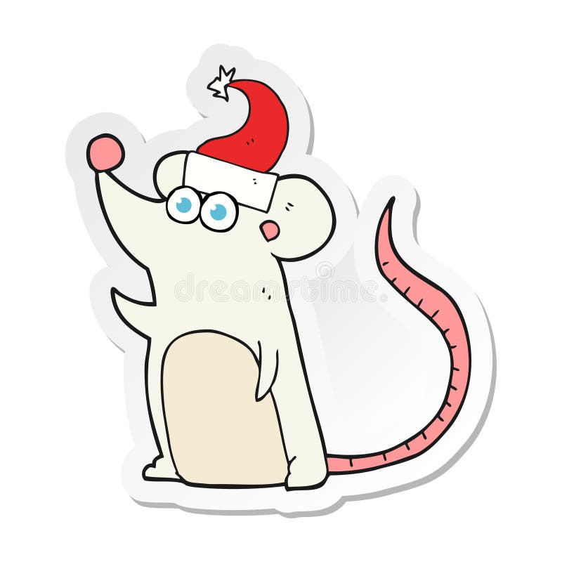 A Creative Sticker of a Cartoon Mouse in Christmas Hat Stock Vector ...