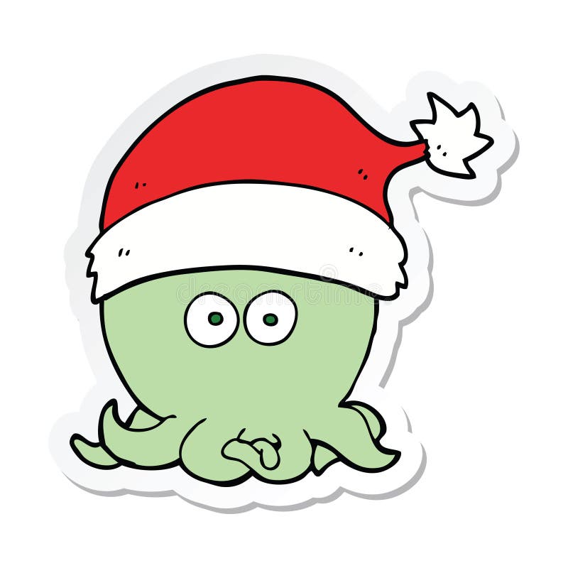 A Creative Sticker of a Cartoon Octopus Wearing Christmas Hat Stock ...