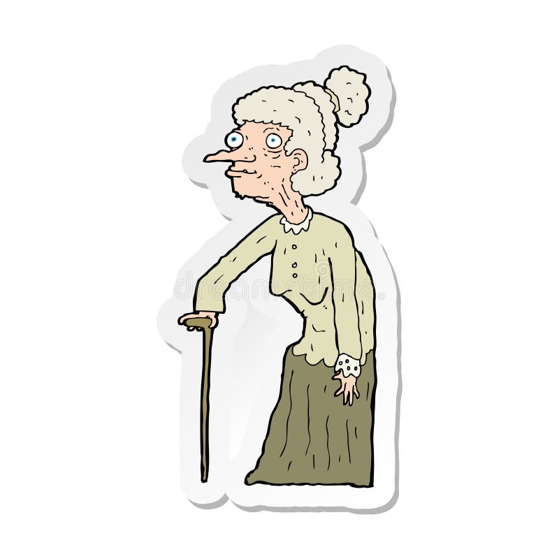 A Creative Sticker of a Cartoon Old Woman Stock Vector - Illustration ...