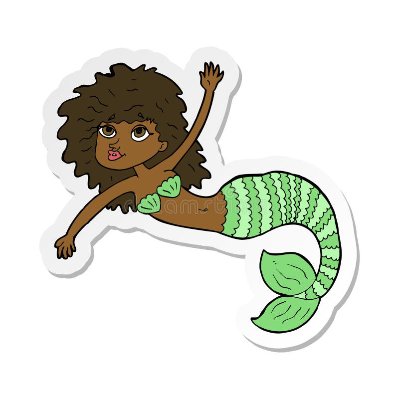 A Creative Sticker of a Cartoon Pretty Mermaid Waving Stock Vector ...