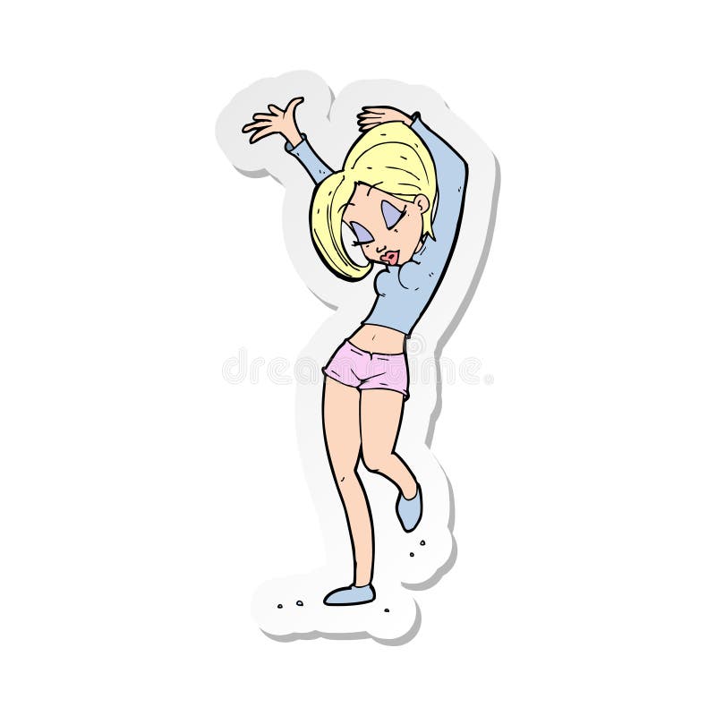 A Creative Sticker of a Cartoon Pretty Woman Dancing Stock Vector ...