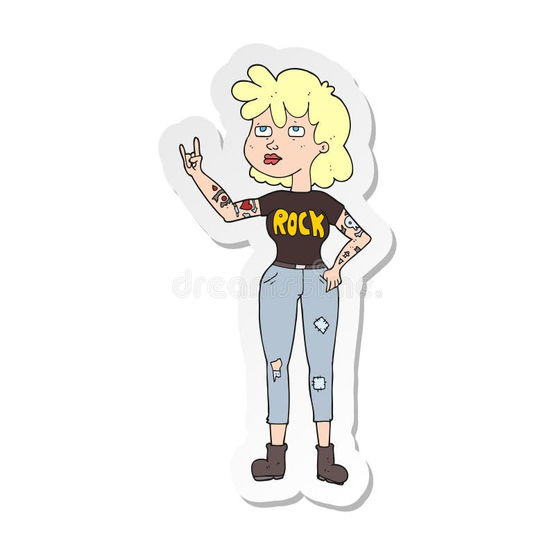 A Creative Sticker of a Cartoon Rocker Girl Stock Vector - Illustration ...