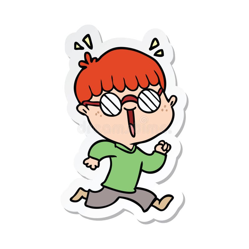 A Creative Sticker of a Cartoon Running Boy Wearing Spectacles Stock ...