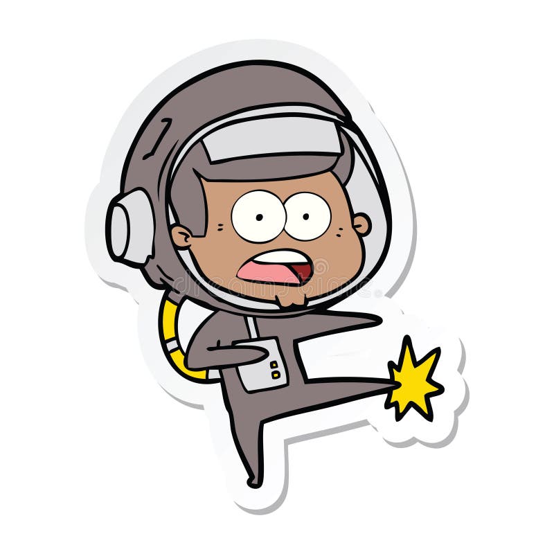 A Creative Sticker of a Cartoon Surprised Astronaut Kicking Stock ...