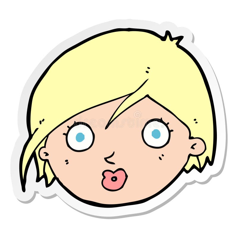A Creative Sticker of a Cartoon Surprised Female Face Stock Vector ...