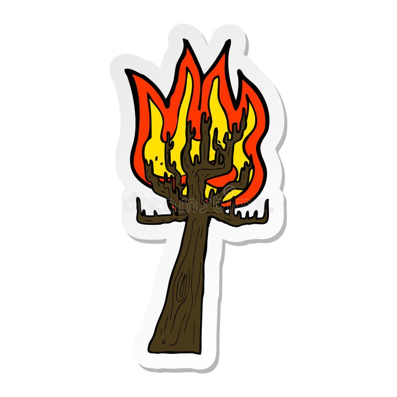 Sticker of a Cartoon Tree on Fire Stock Vector - Illustration of ...