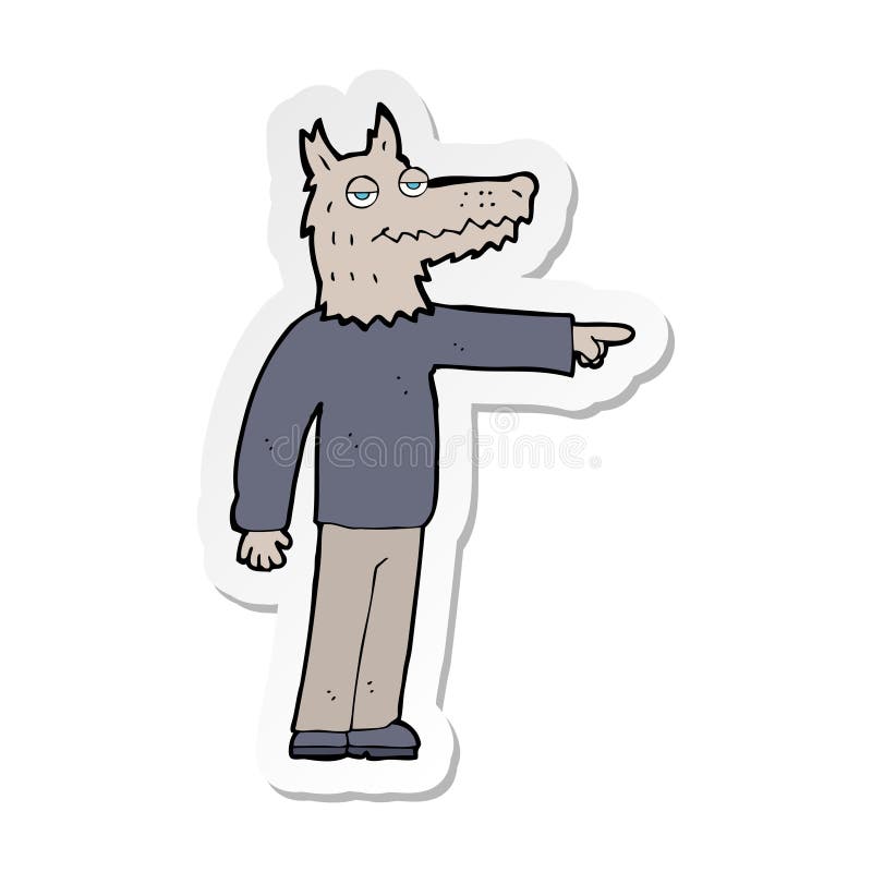 A Creative Sticker of a Cartoon Wolf Man Pointing Stock Vector ...