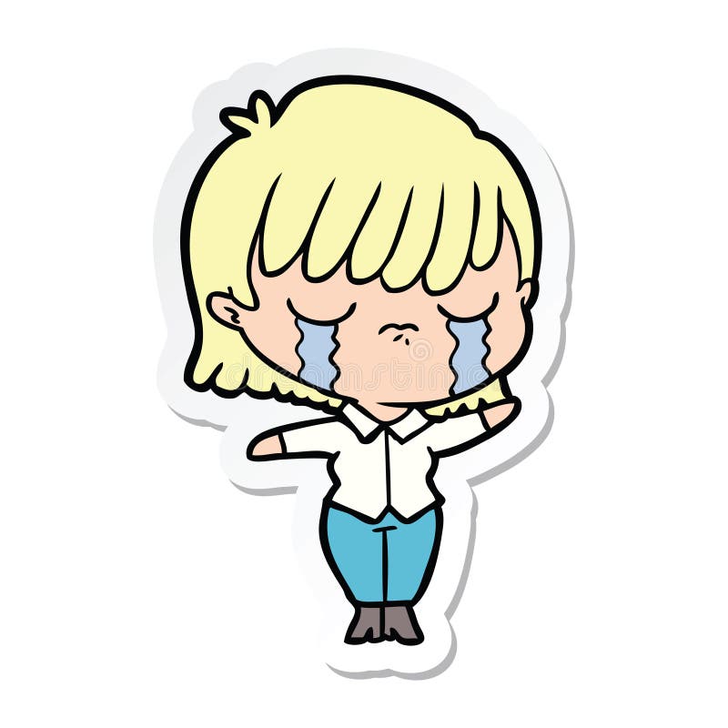 A Creative Sticker of a Cartoon Woman Crying Stock Vector ...