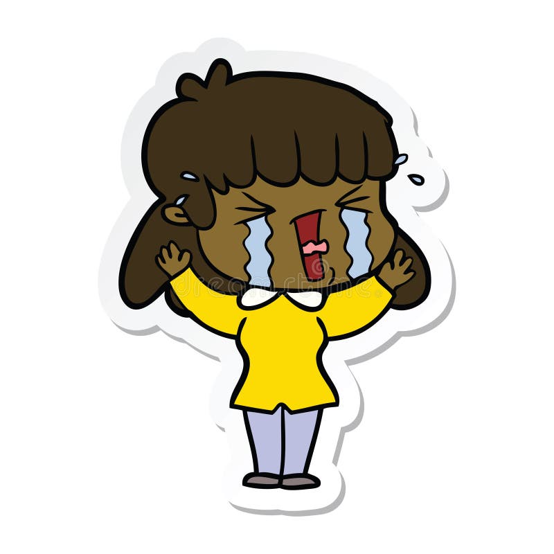 A Creative Sticker of a Cartoon Woman in Tears Stock Vector ...