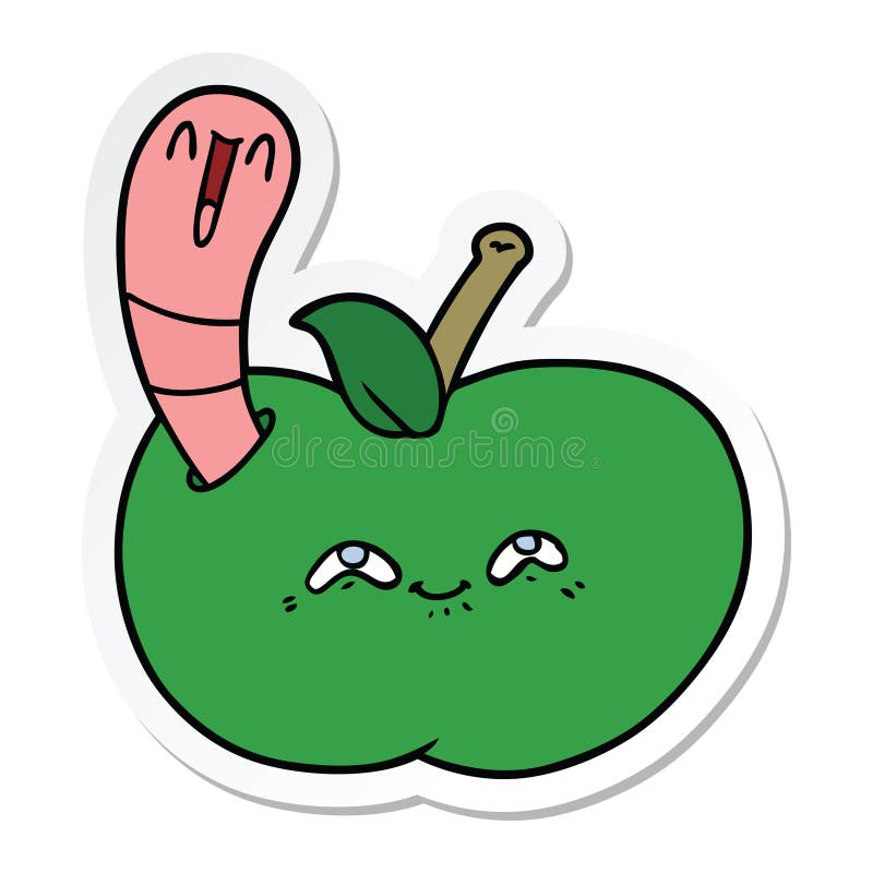 A Creative Sticker of a Cartoon Worm in Happy Apple Stock Vector ...