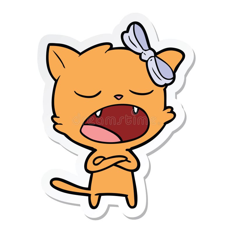 A Creative Sticker of a Cartoon Yawning Cat Stock Vector - Illustration ...