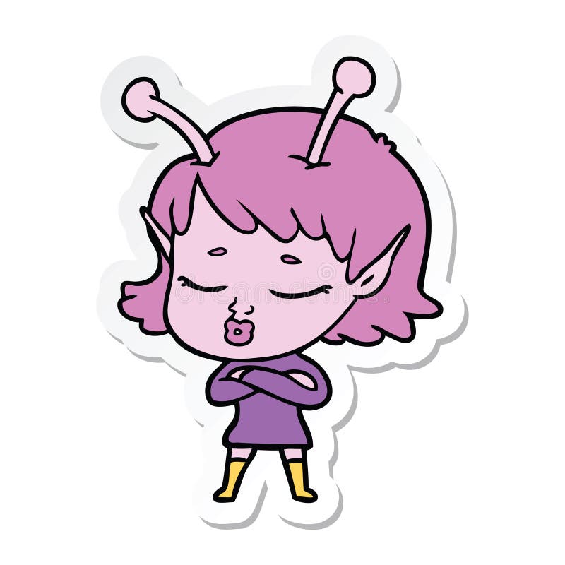 Sticker of a Cute Alien Girl Cartoon Stock Vector - Illustration of ...