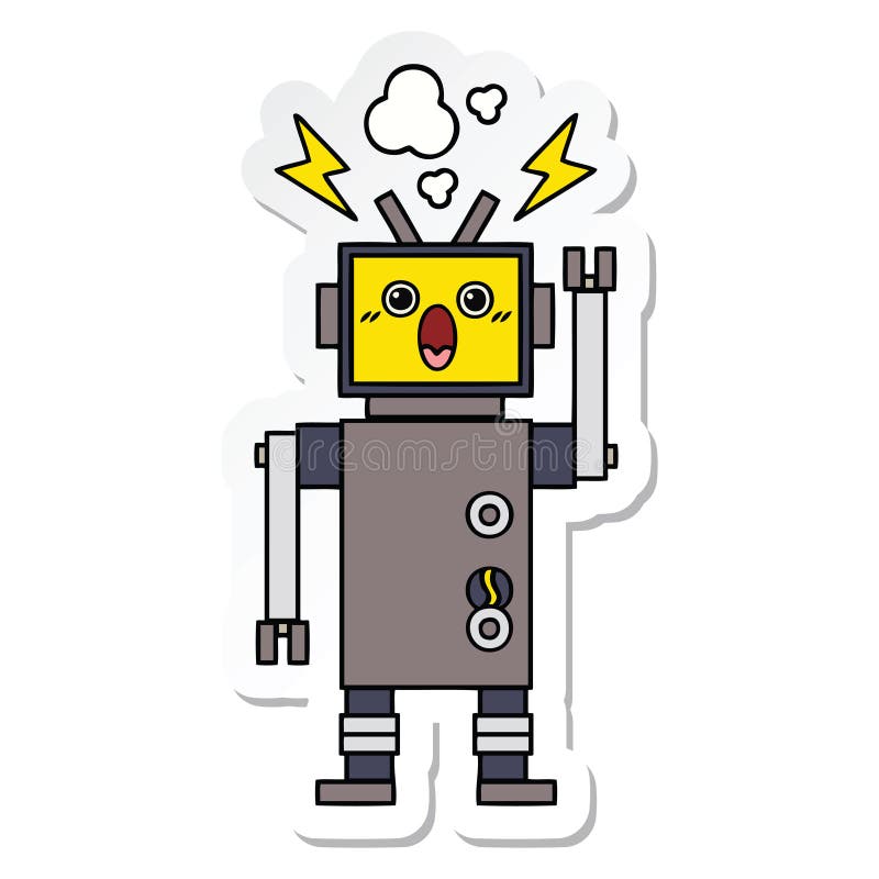 A Creative Sticker of a Cute Cartoon Broken Robot Stock Vector ...