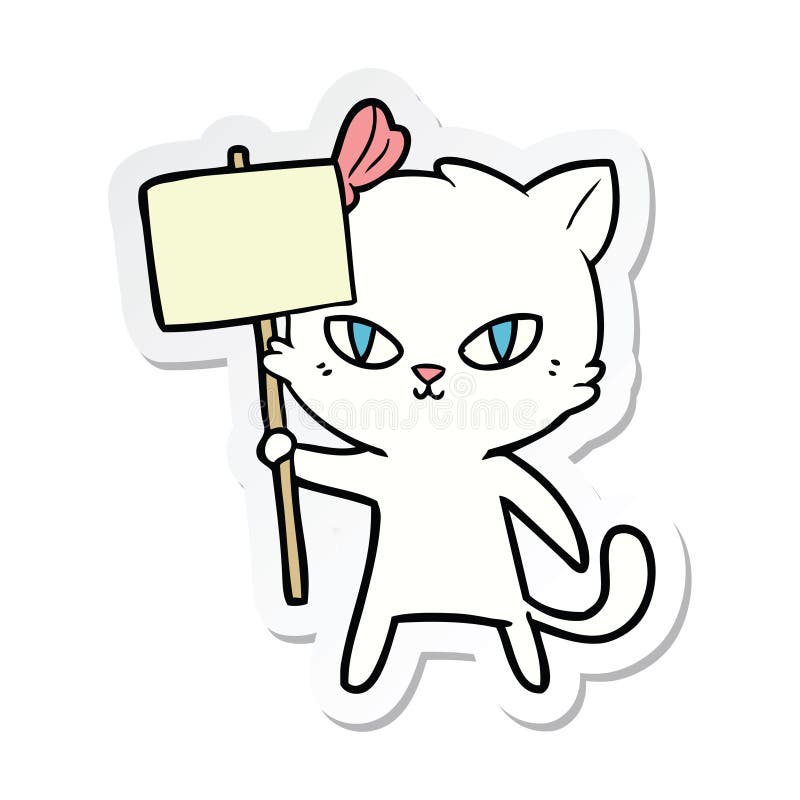 A Creative Sticker of a Cute Cartoon Cat with Protest Sign Stock Vector ...