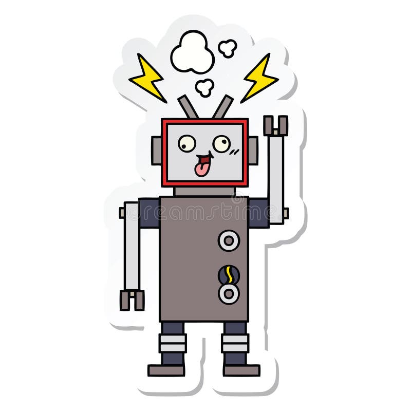 A Creative Sticker of a Cute Cartoon Crazy Broken Robot Stock Vector ...