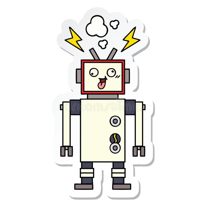 A Creative Sticker of a Cute Cartoon Crazy Broken Robot Stock Vector ...