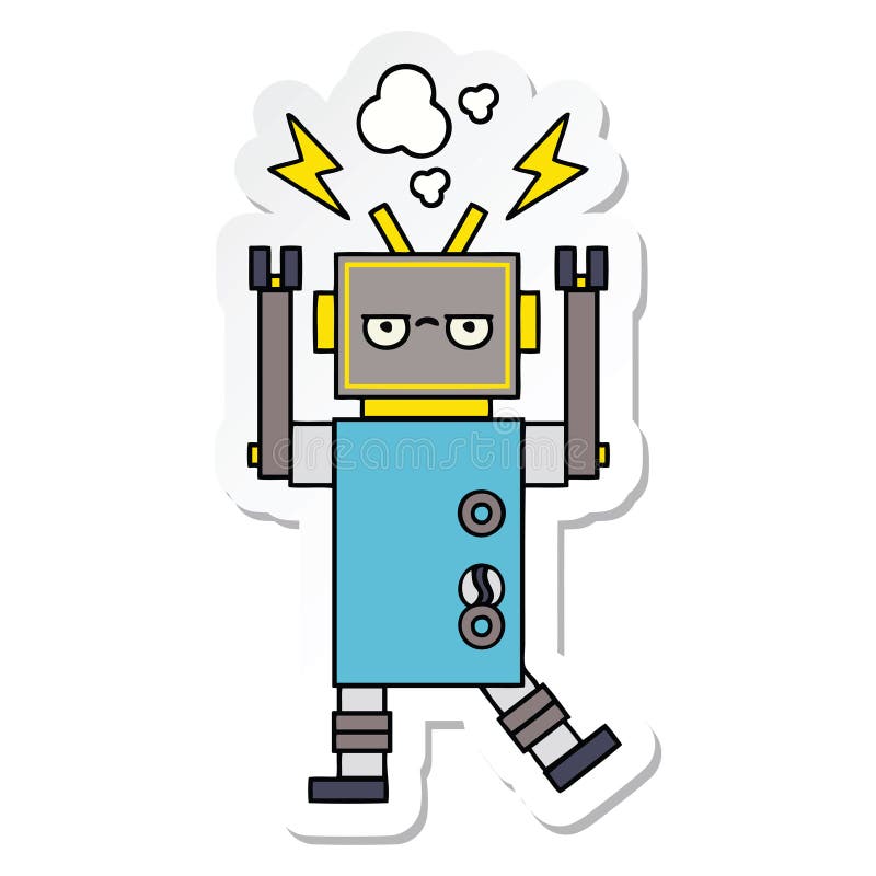 A Creative Sticker of a Cute Cartoon Malfunctioning Robot Stock Vector ...