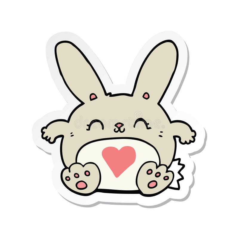 A Creative Sticker of a Cute Cartoon Rabbit with Love Heart Stock ...