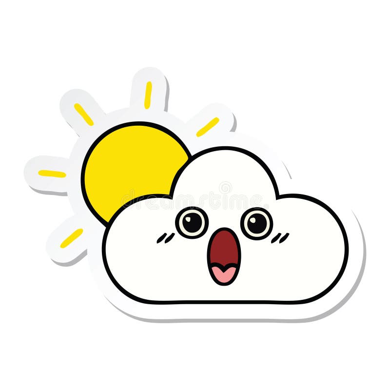 Cartoon Sticker Stick Icon Decal Label Sun Cloud Weather Sunshine ...