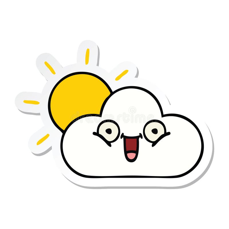 A Creative Sticker of a Cute Cartoon Sunshine and Cloud Stock Vector ...