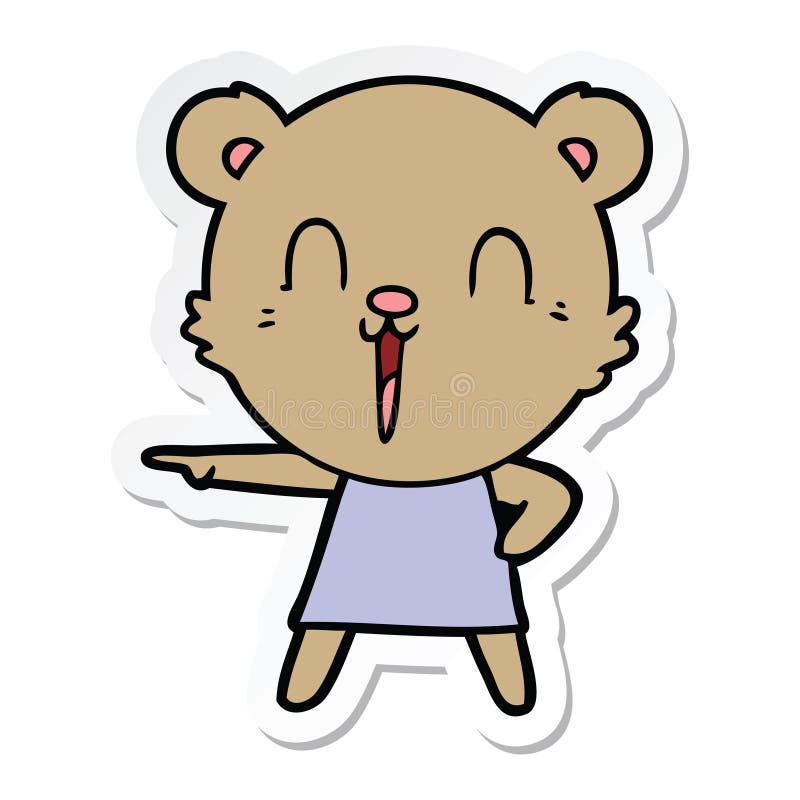 A Creative Sticker of a Happy Cartoon Bear Pointing Stock Vector ...
