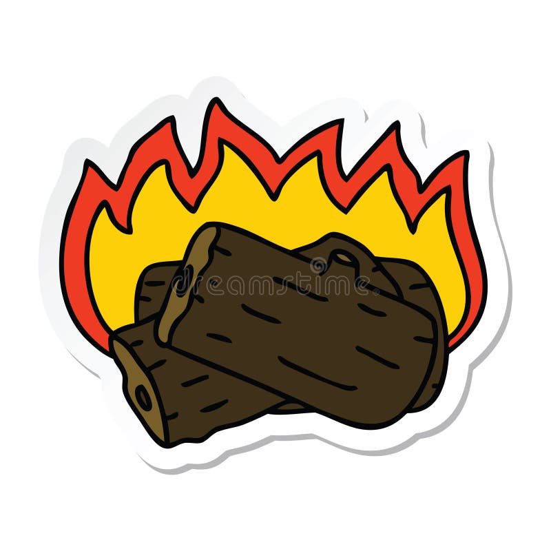 A Creative Sticker of a Quirky Hand Drawn Cartoon Burning Log Stock ...