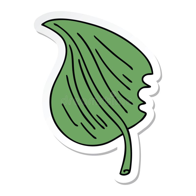 A Creative Sticker of a Quirky Hand Drawn Cartoon Munched Leaf Stock ...