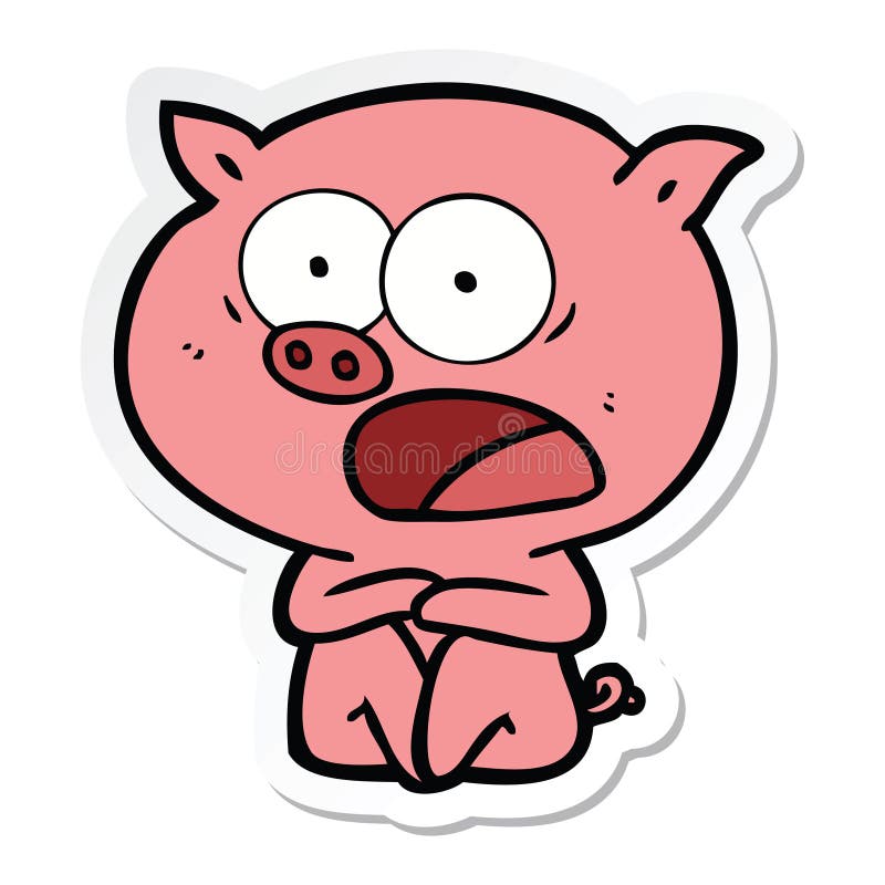 A Creative Sticker of a Shocked Cartoon Pig Sitting Down Stock Vector ...