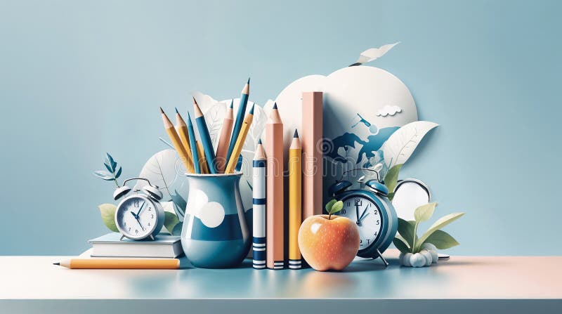 A Creative Still Life Composition Featuring School Supplies and Objects ...
