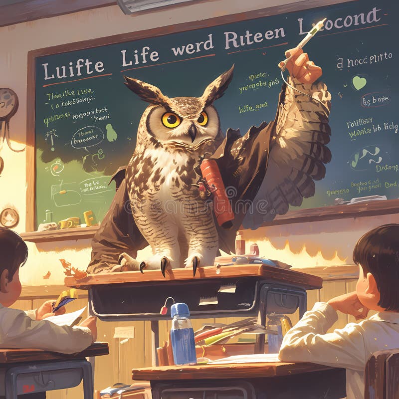 Owl Teaching in Classroom Setting Stock Illustration - Illustration of ...