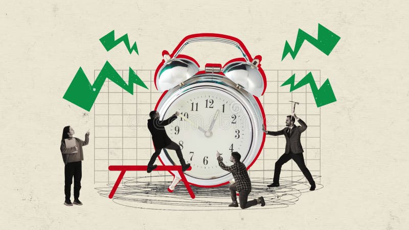 Creative Stop Motion. Animation. Young Workers Start Work Raise Big ...