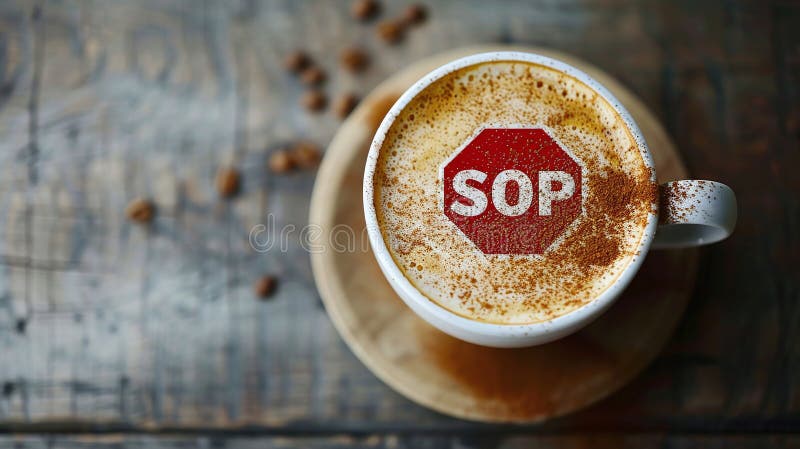 Creative Stop Sign Cinnamon Design on Cappuccino in a Rustic Setting ...