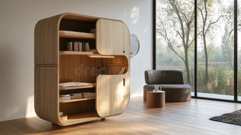Creative Storage Solutions in Minimalist Apartment. Stock Photo - Image ...